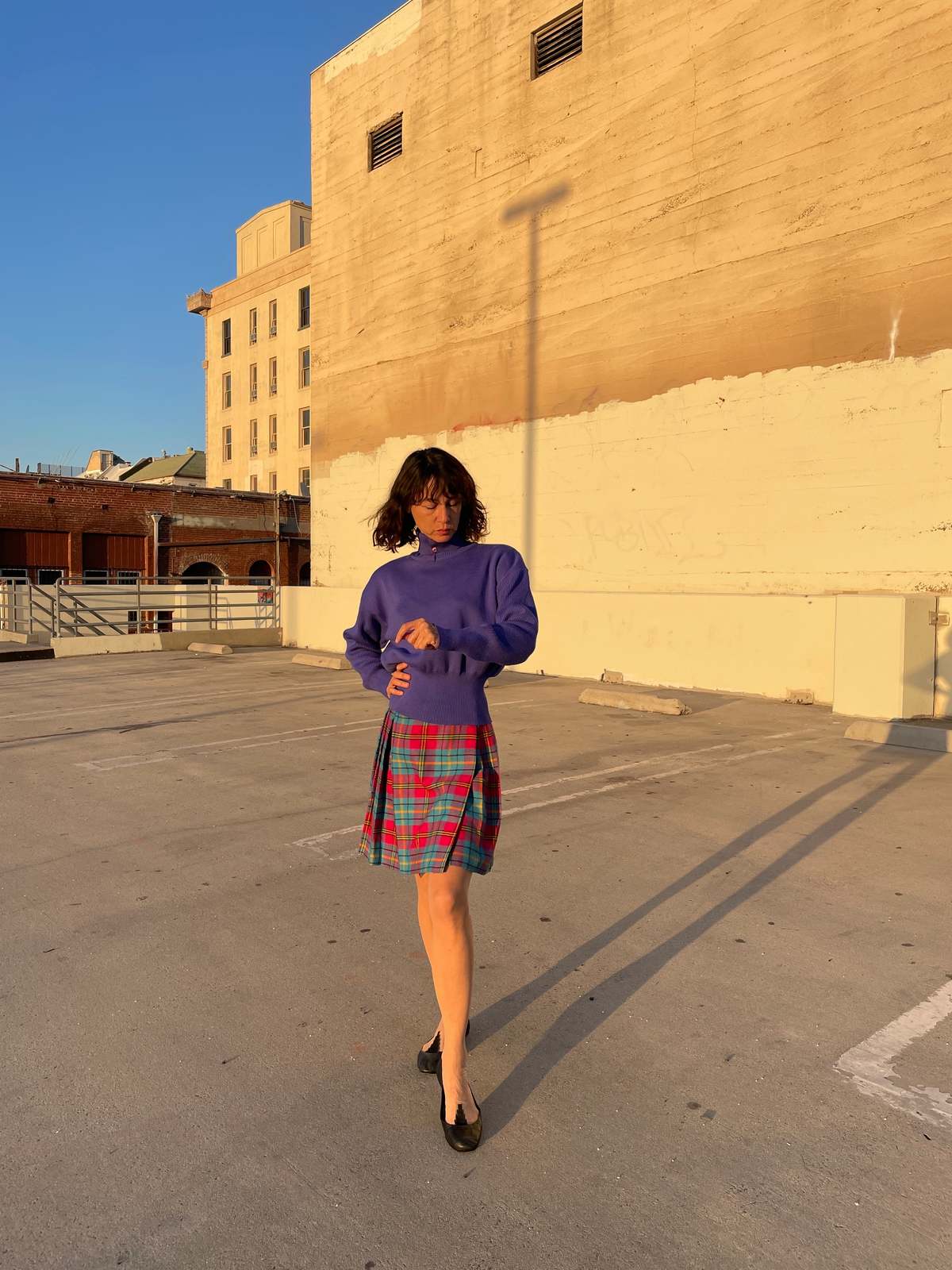 1990s Pleated Mini Skirt - Pink/Turquoise Plaid | Garmentory