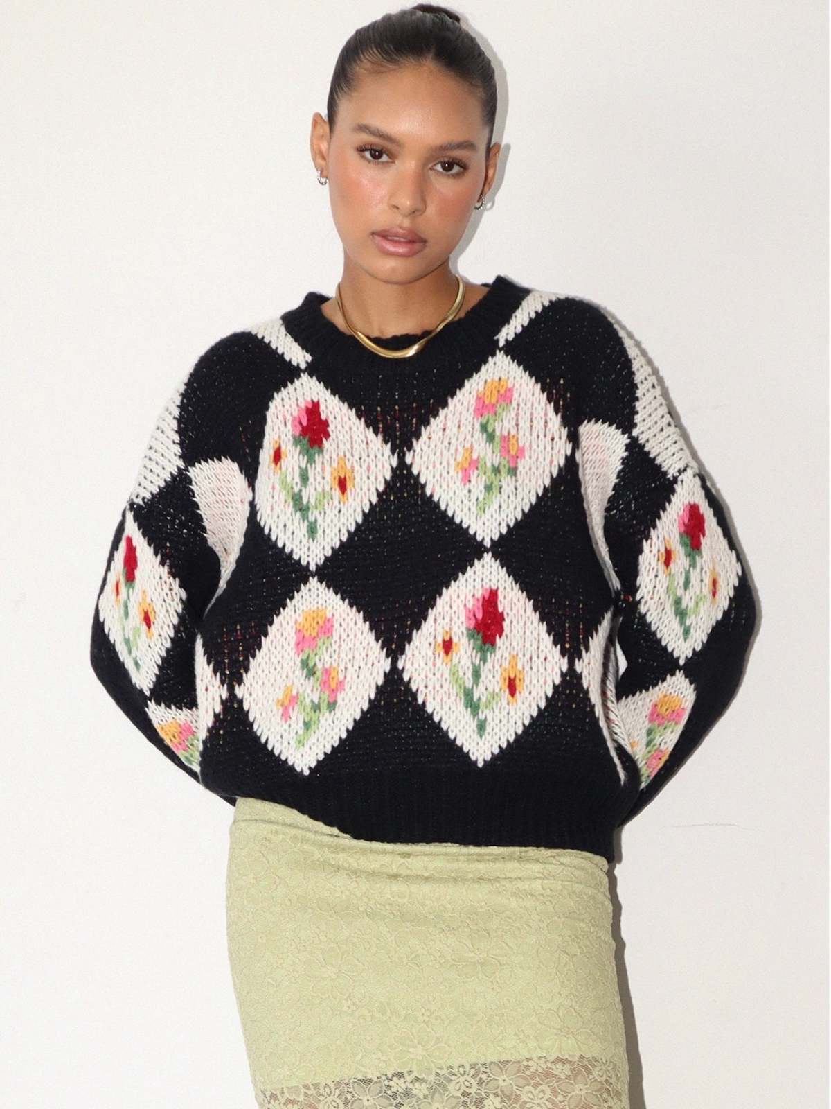 Bailey Rose Nora Vintage Floral Sweater - Black | Garmentory