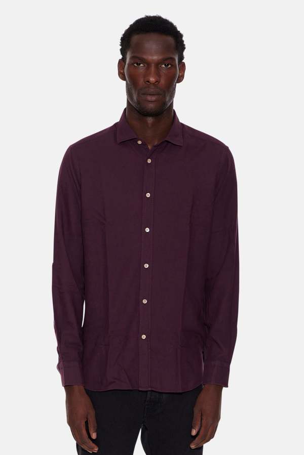 boglioli Cotton French Collar Shirt - Bordeaux | Garmentory