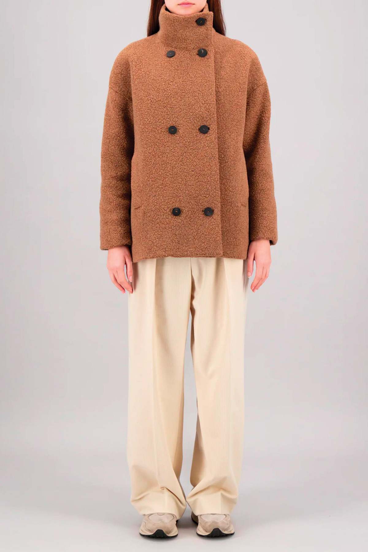 Harris Wharf London Cropped Funnel Jacket Boucle - Teddy Brown | Garmentory