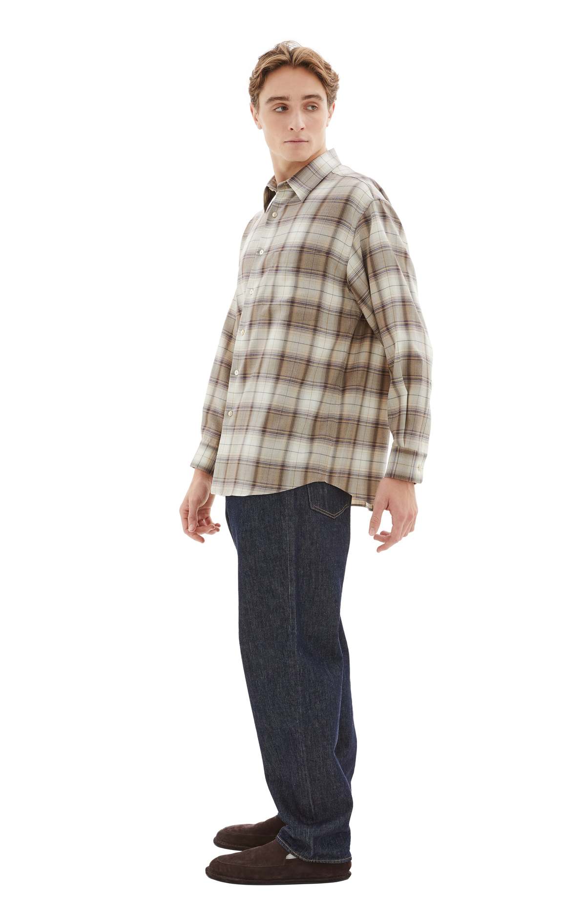 Auralee Super Light Wool Check Shirt - Brown | Garmentory