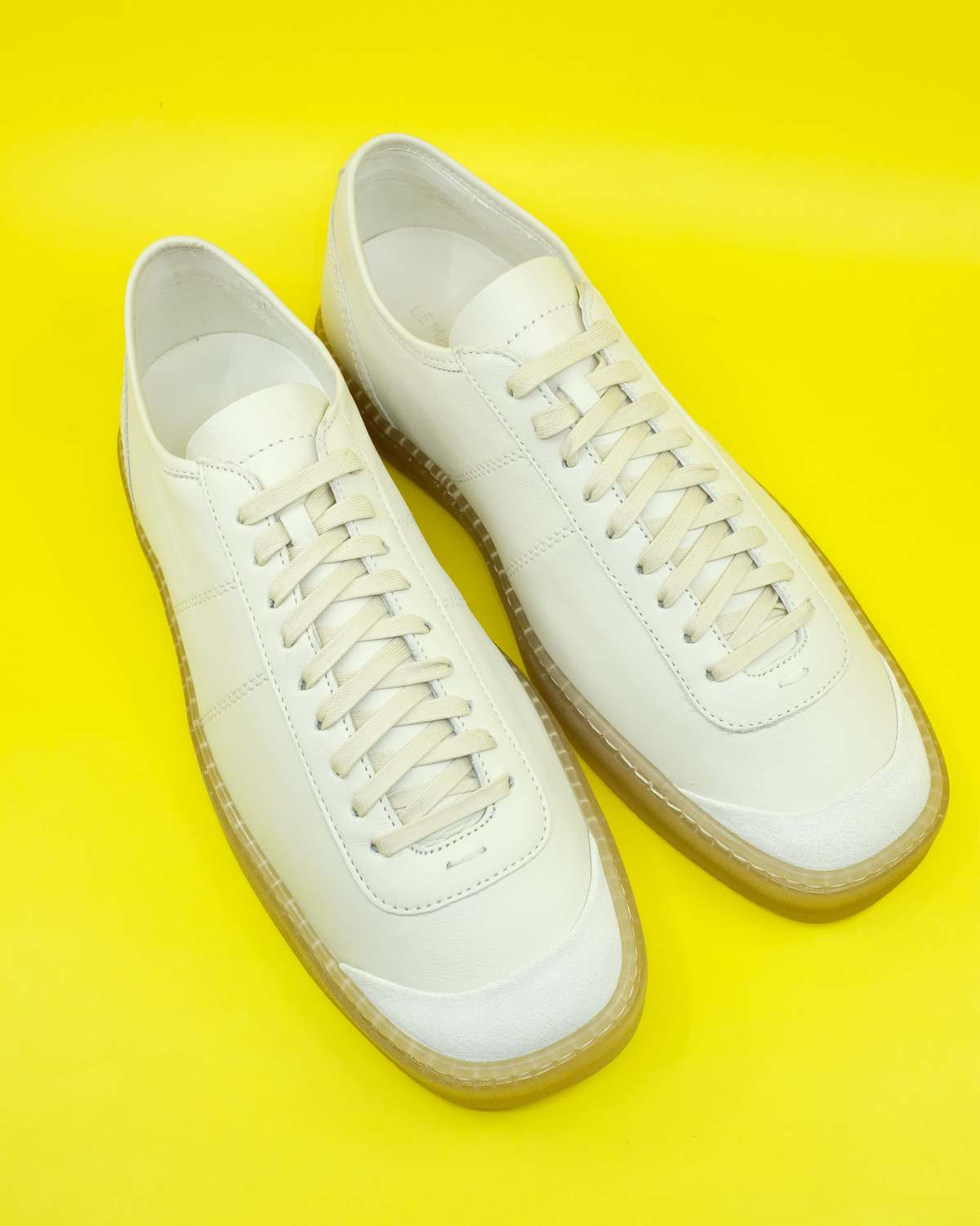 Lemaire Cow Leather Linoleum Basic Laced Up Trainers - Clay White ...