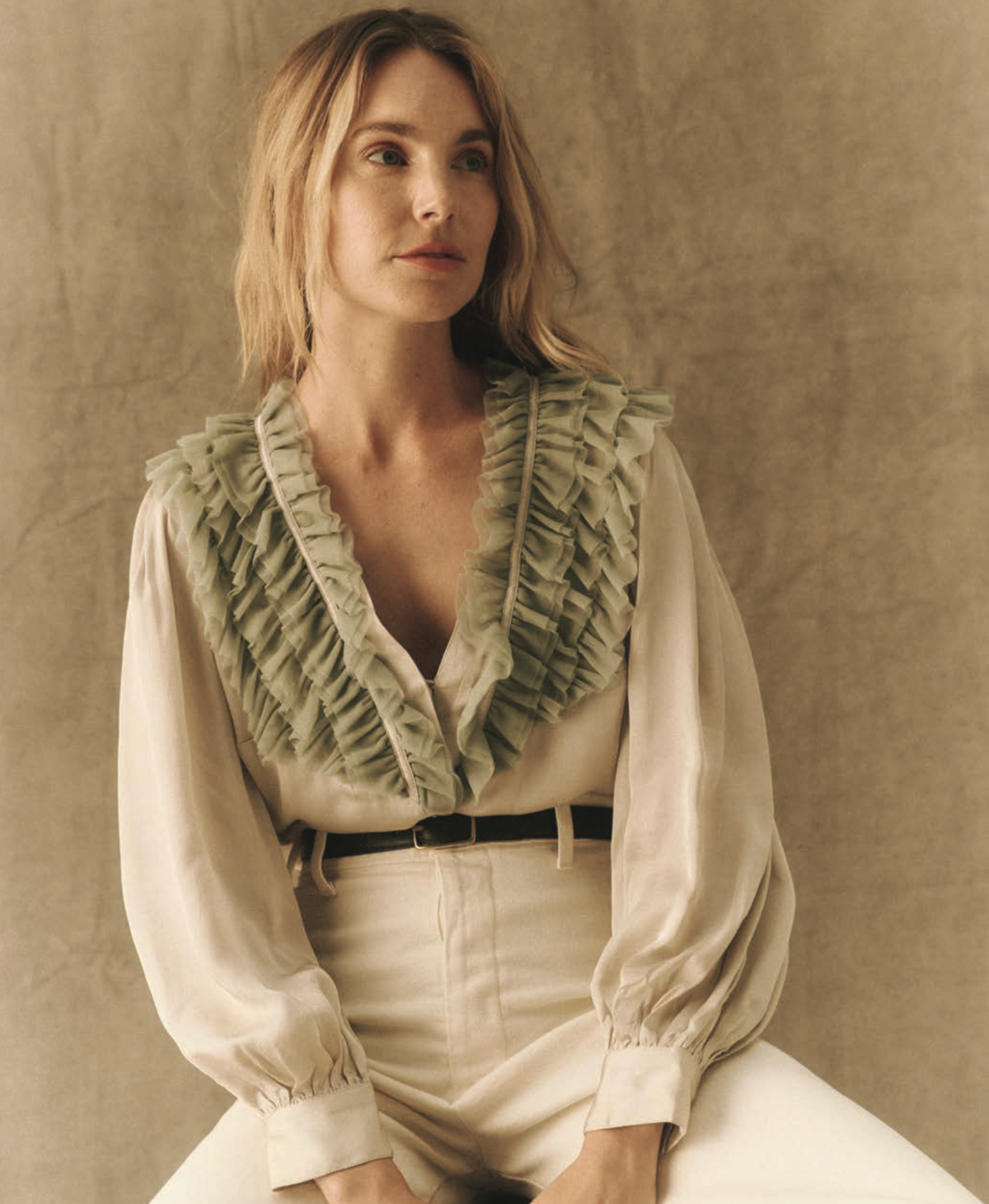 The Great. The Ruffled Tuxedo Top - Silver/Icy Blue | Garmentory