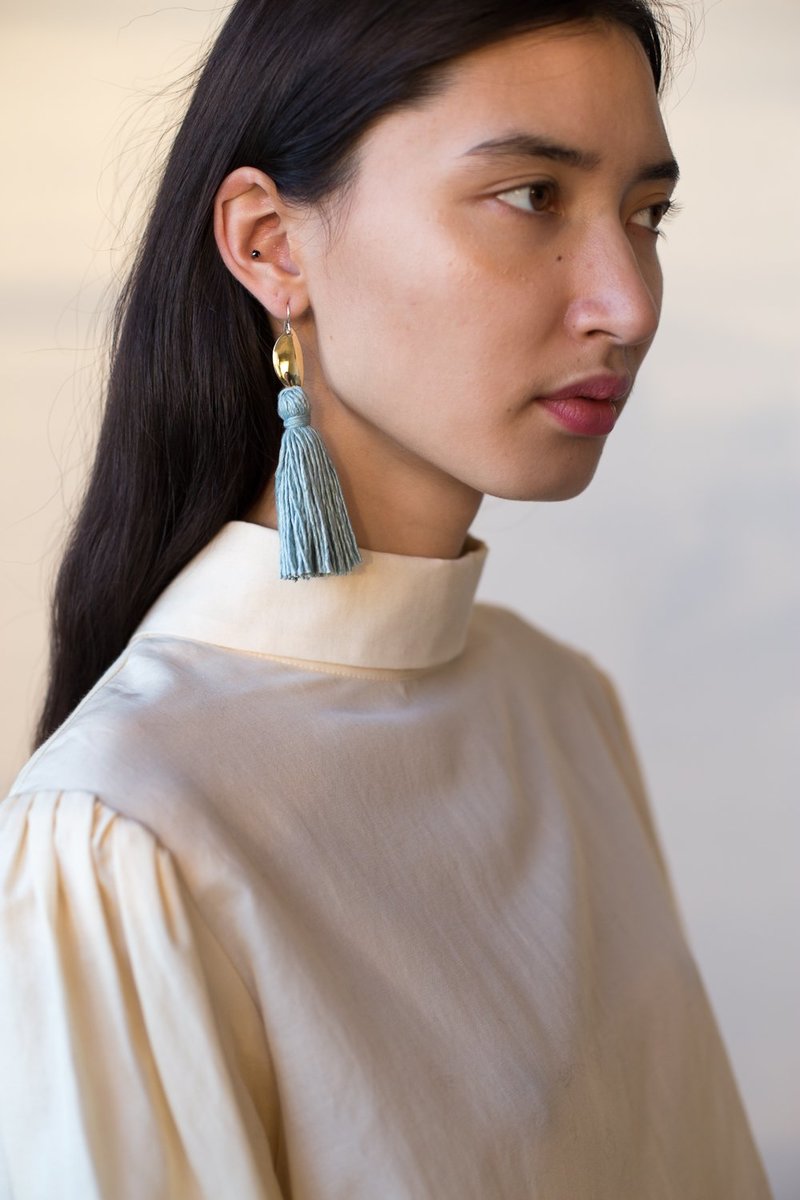 Erin Considine Medio Tassel Earrings in Light Indigo | Garmentory