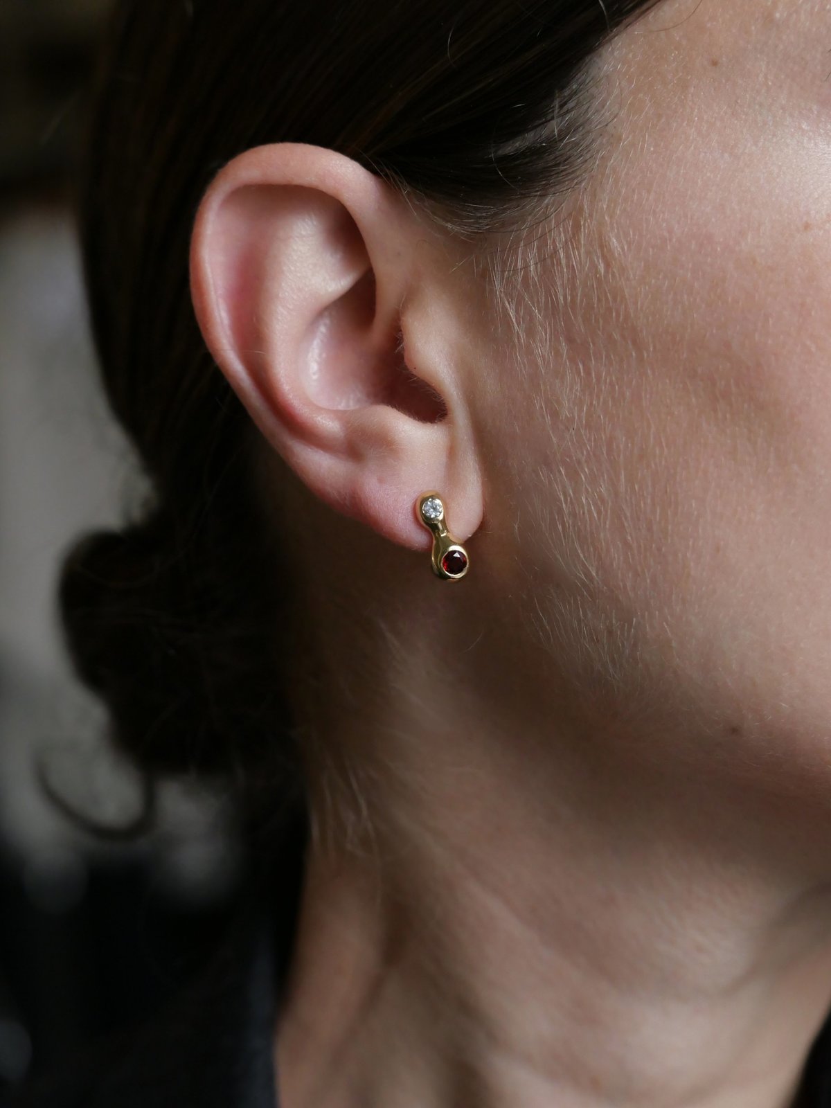 FARIS CHAMELLE GEM WITH TOPAZ AND GARNET STUD - GOLD | Garmentory