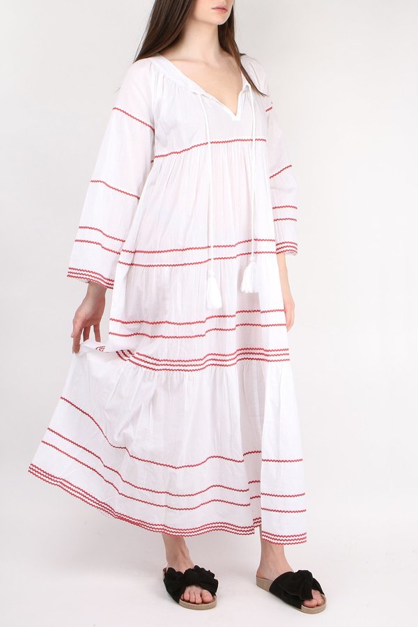 Gallabia Pina Colada Red Stripes Dress | Garmentory