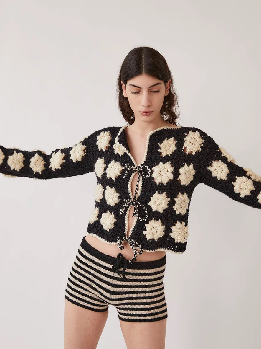 Tach Clothing DANA CROCHET CARDIGAN - BLACK/WHITE | Garmentory