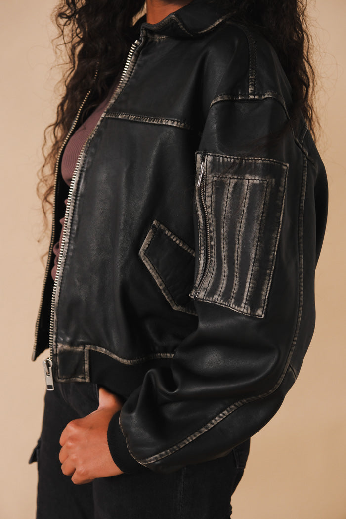 Oval Square ROCKER LEATHER BOMBER - VINTAGE BLACK | Garmentory