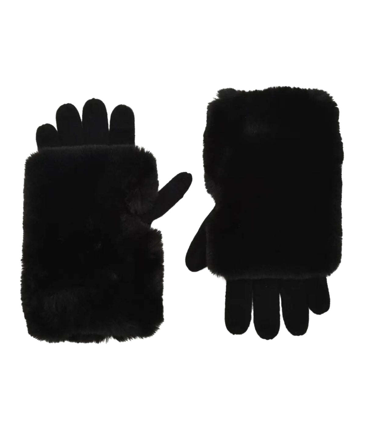 Lola Faux Fur Fold Over Gloves - Black | Garmentory