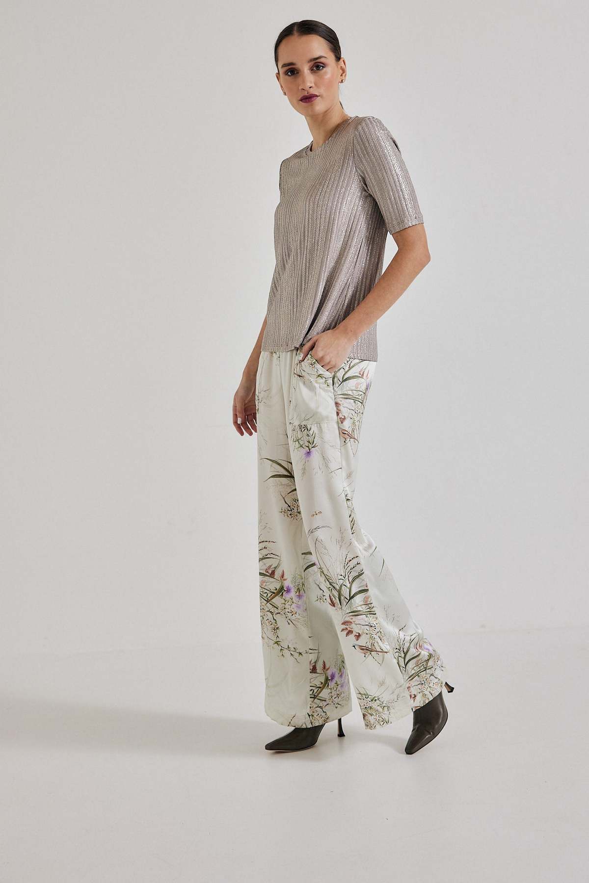 Lindsay Nicholas New York Freya Silk Satin Pant - Creme Bird Fleur ...
