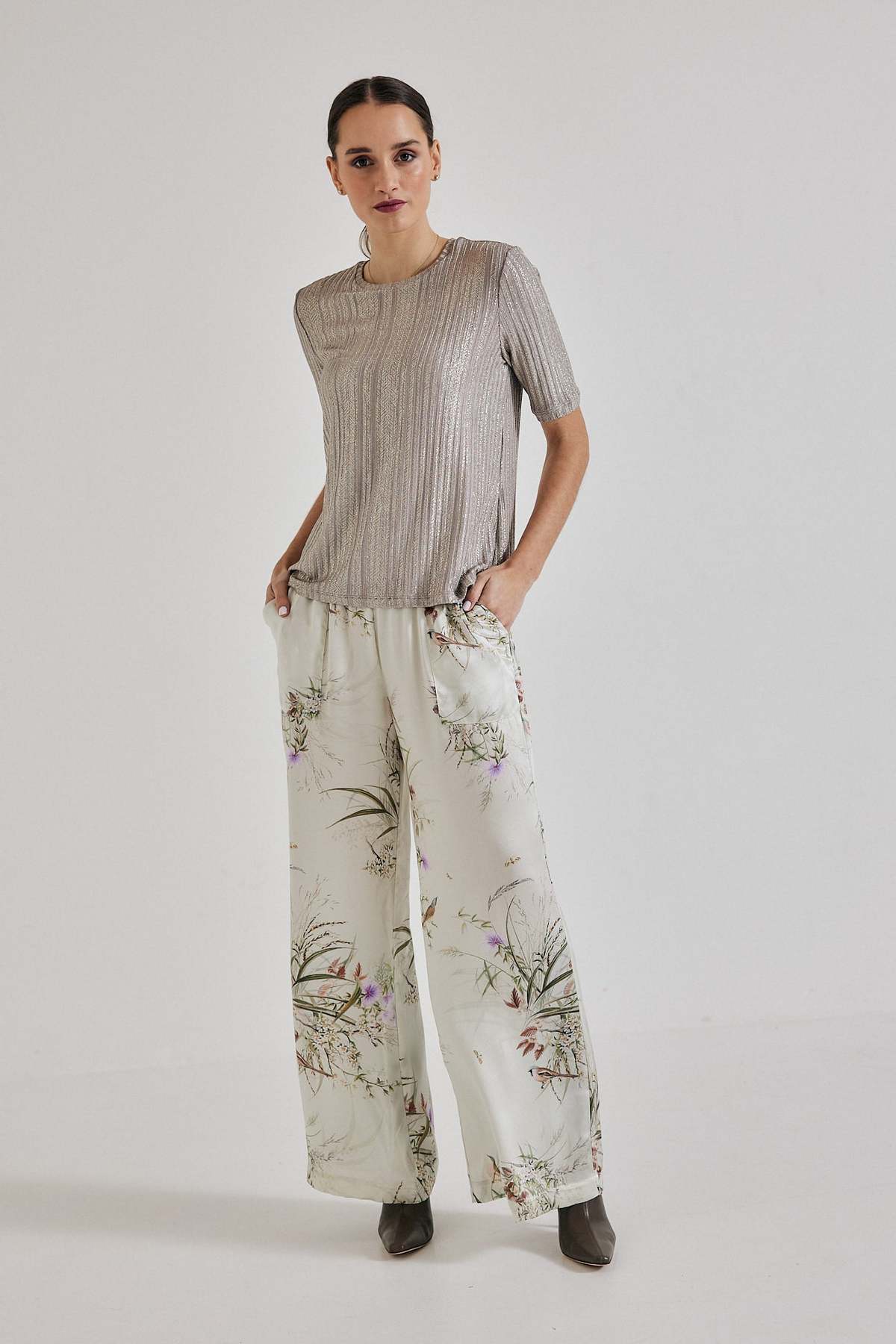 Lindsay Nicholas New York Freya Silk Satin Pant - Creme Bird Fleur ...