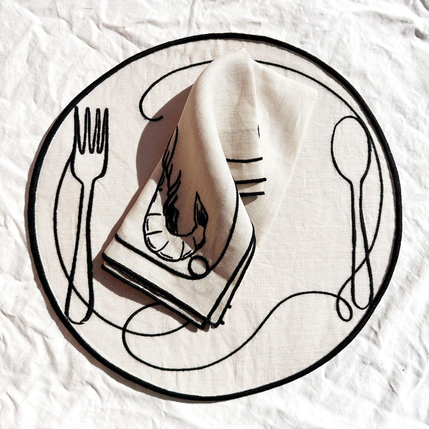 Misette Line Drawing Embroidered Linen Placemats | Garmentory