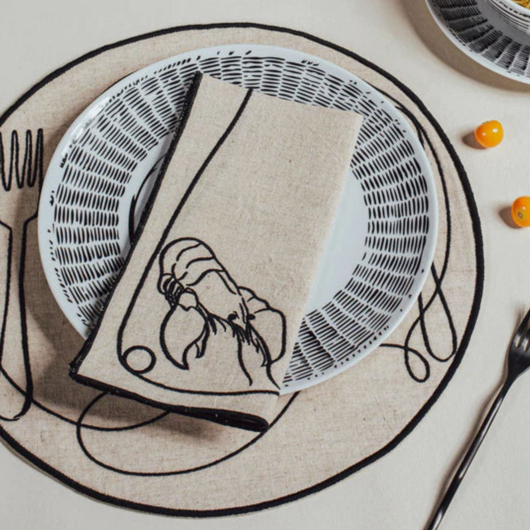 Misette Line Drawing Embroidered Linen Placemats | Garmentory