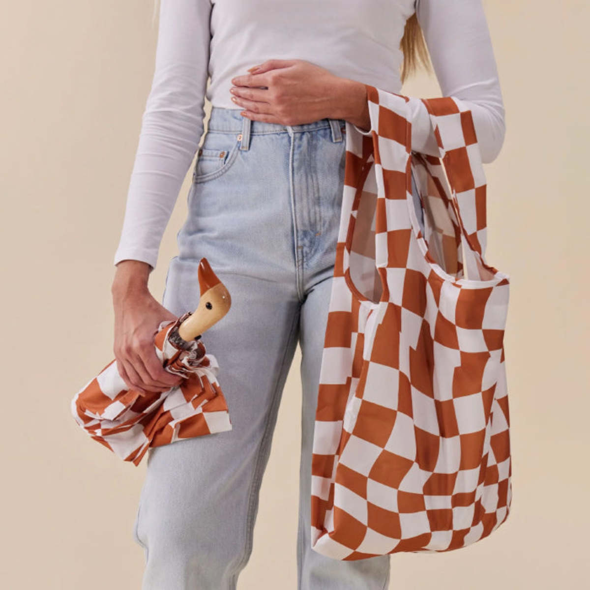 Original Duckhead Eco-Friendly Compact Umbrella Peanut Butter Checkers ...