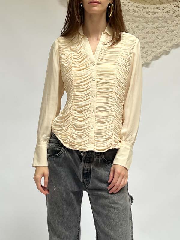 Ruched Silk Blouse - Cream | Garmentory