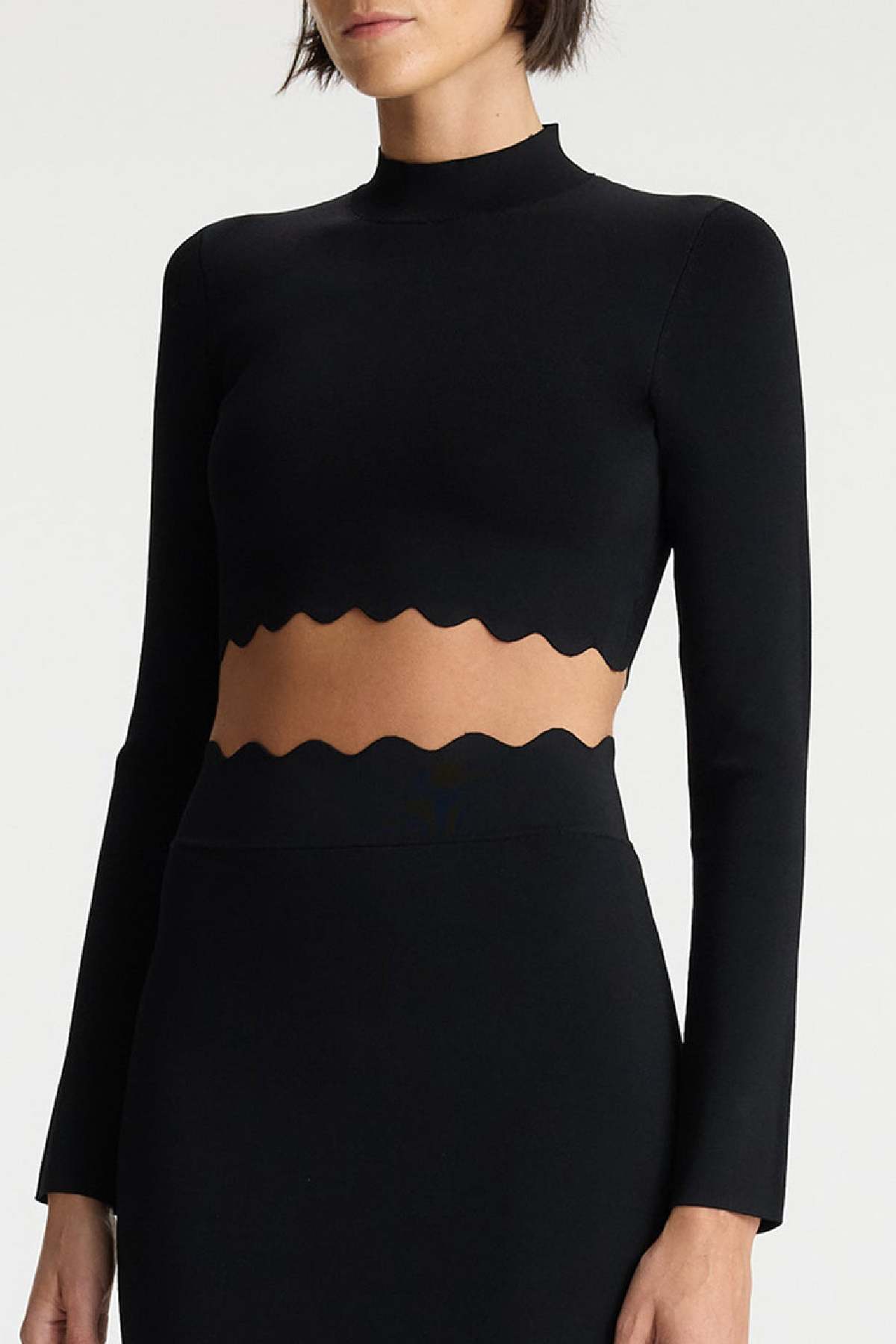 ALC Bea Scalloped Knit Crop Top - Black | Garmentory