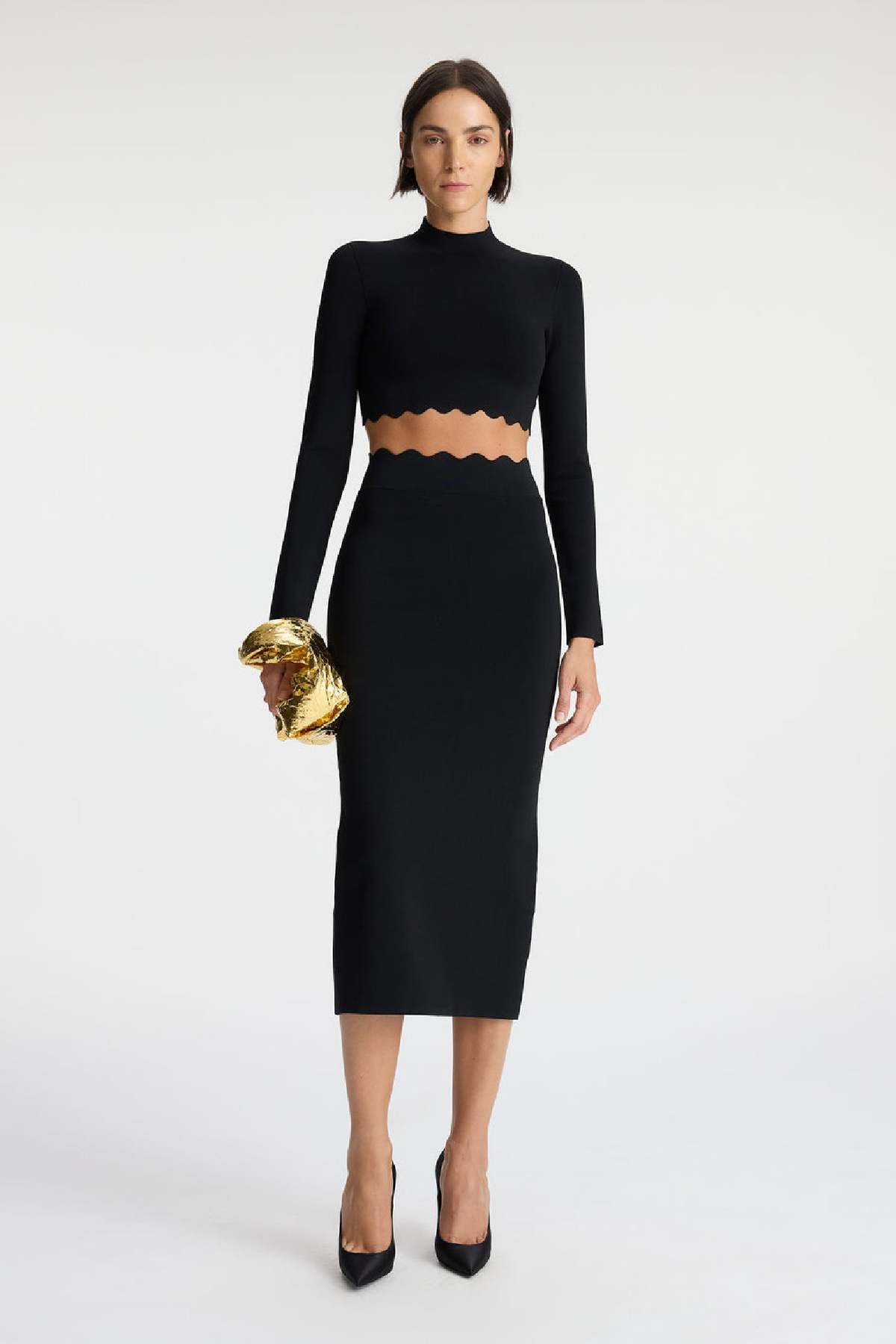 ALC Bea Scalloped Knit Crop Top - Black | Garmentory