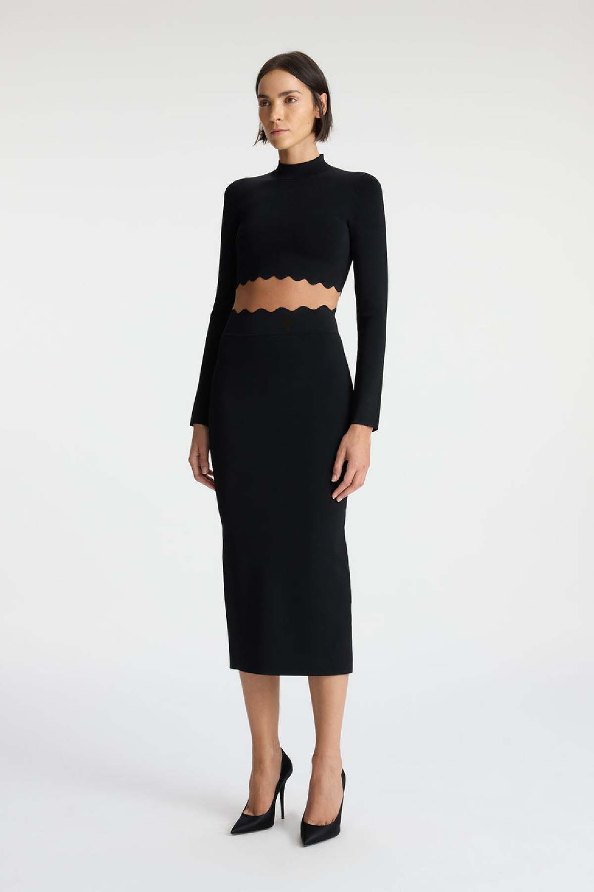 ALC Bea Scalloped Knit Crop Top - Black | Garmentory