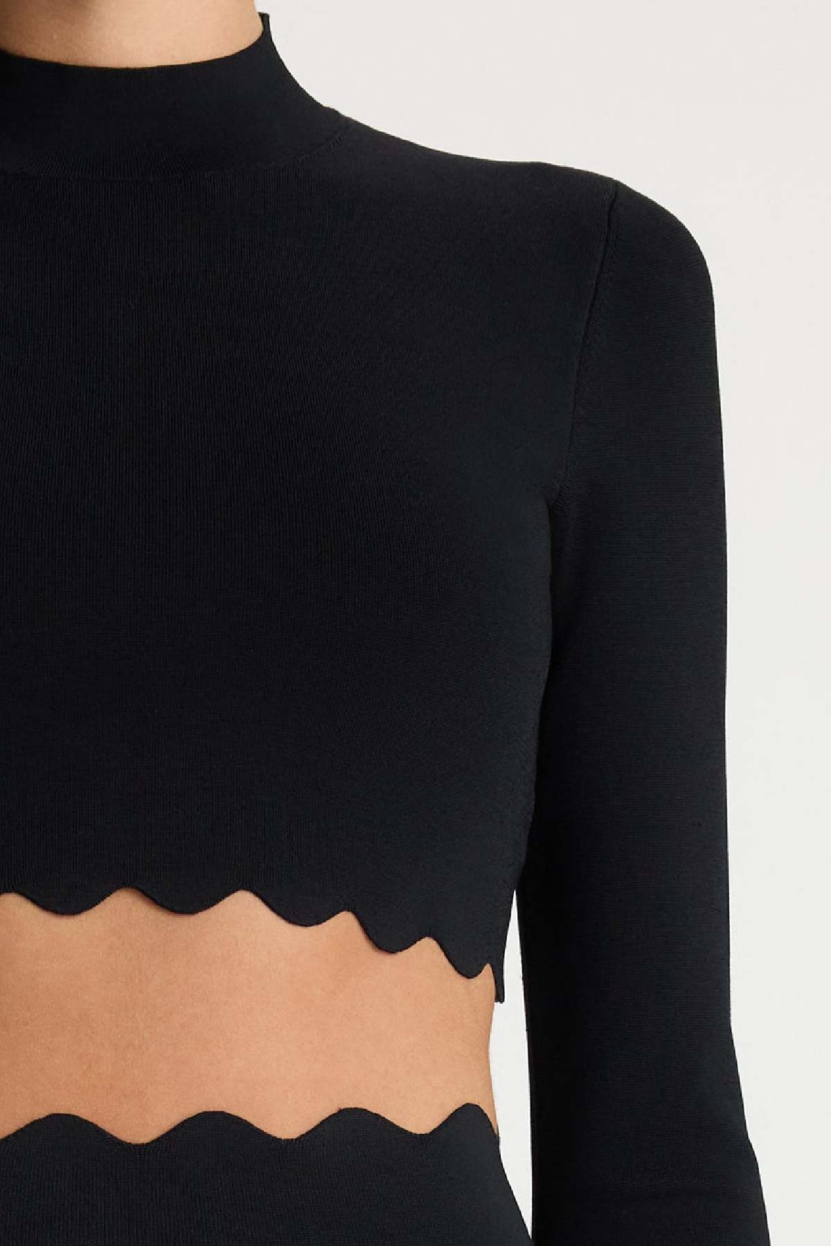 ALC Bea Scalloped Knit Crop Top - Black | Garmentory
