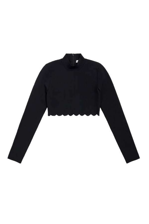 ALC Bea Scalloped Knit Crop Top - Black | Garmentory