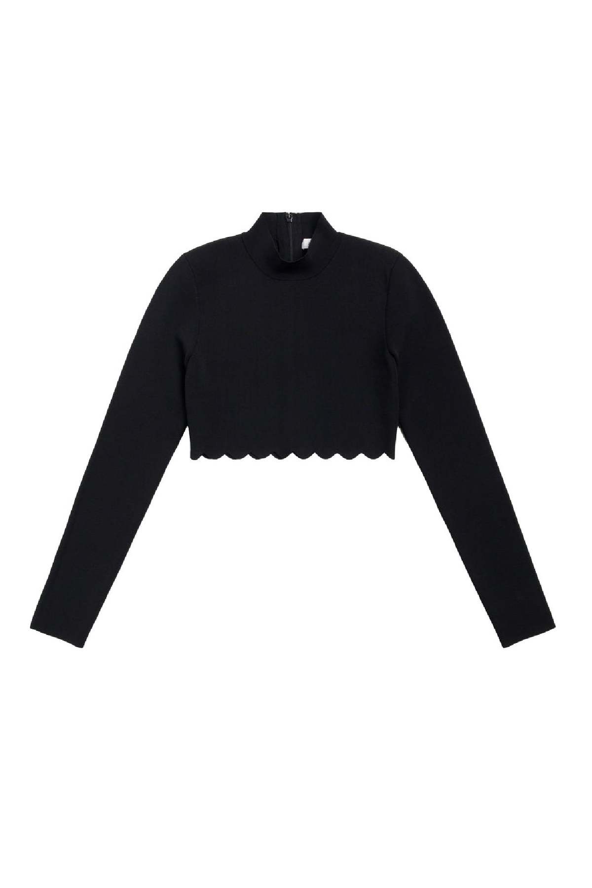 ALC Bea Scalloped Knit Crop Top - Black | Garmentory