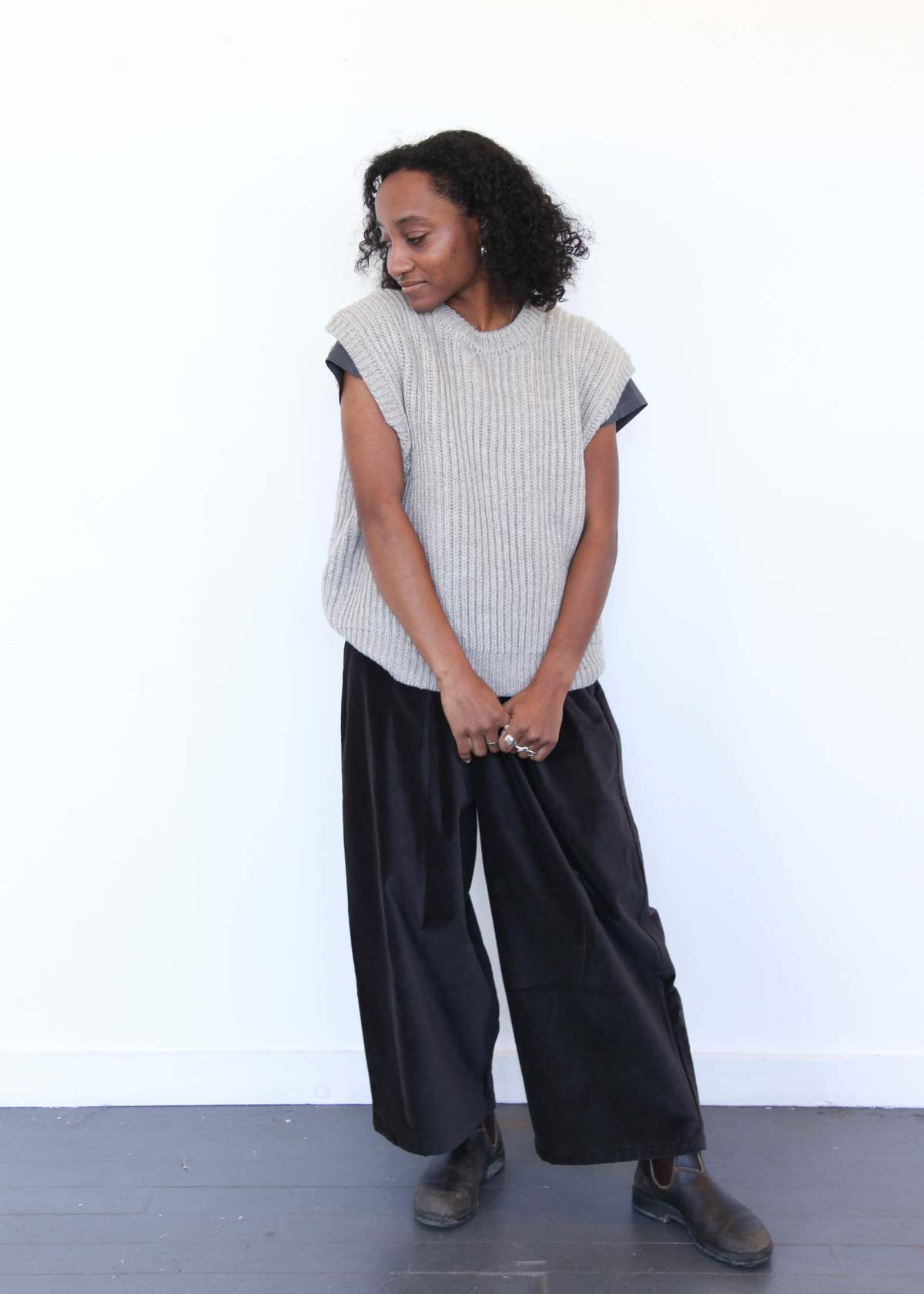 Mabo Daphne Ribbed Slouch Vest - Natural | Garmentory