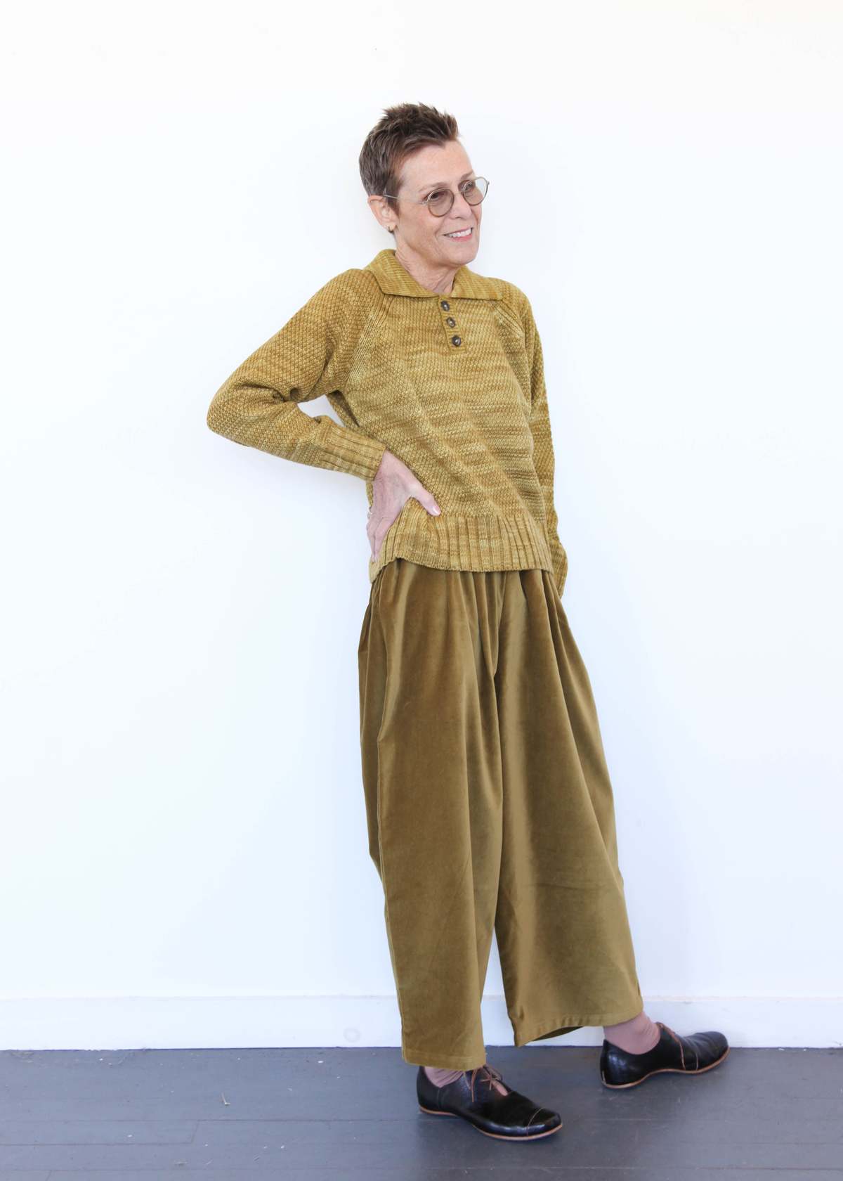 Mabo Evan Seed Stitch Collared Pullover - Olive | Garmentory