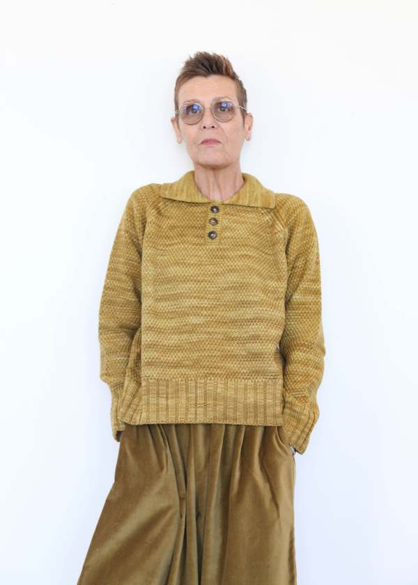 Mabo Evan Seed Stitch Collared Pullover - Olive | Garmentory