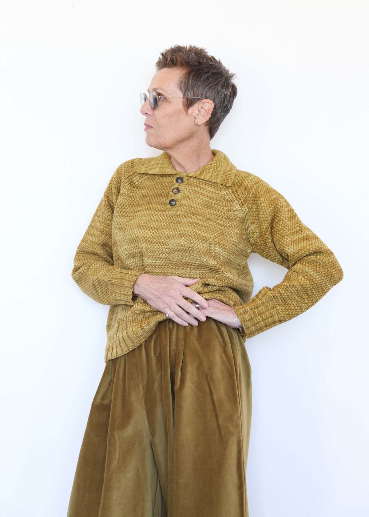 Mabo Evan Seed Stitch Collared Pullover - Olive | Garmentory