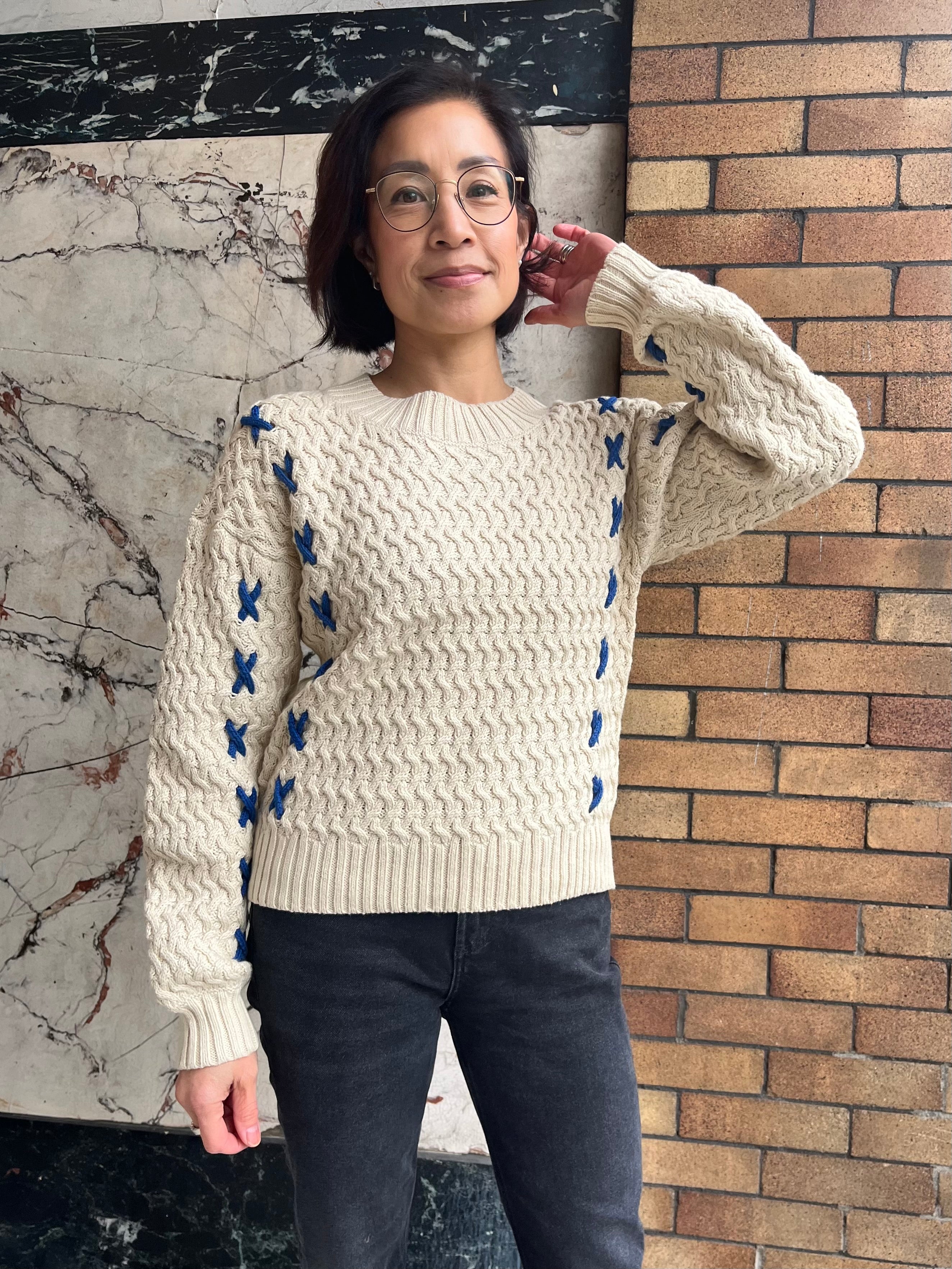 Eve Gravel Greenland Cable Knit Pullover - Ivory | Garmentory
