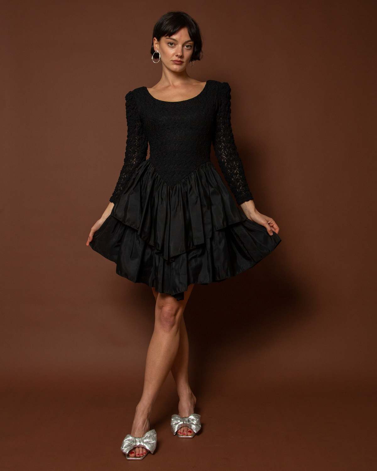 Lace and Taffeta Ruffle Princess Party Dress - Black | Garmentory