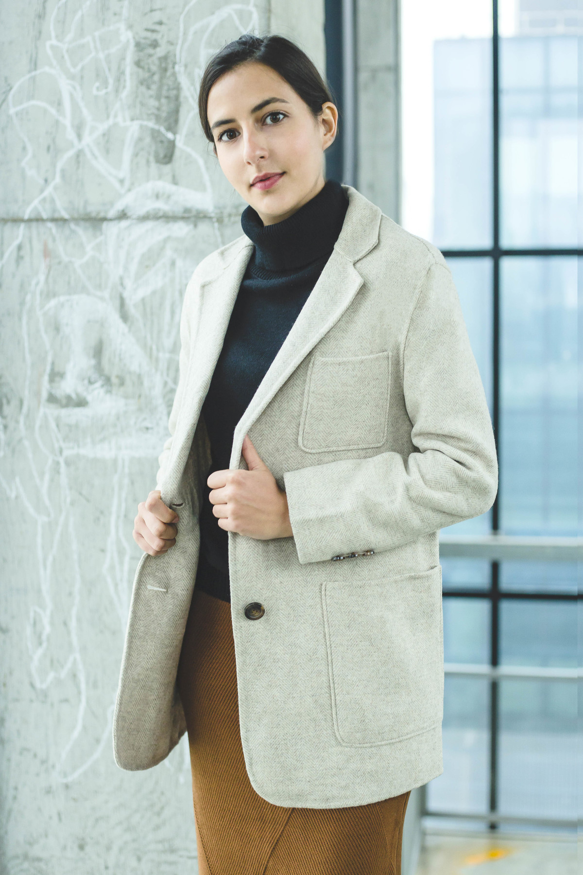 Opusion Chevron Wool Coat - Cream | Garmentory