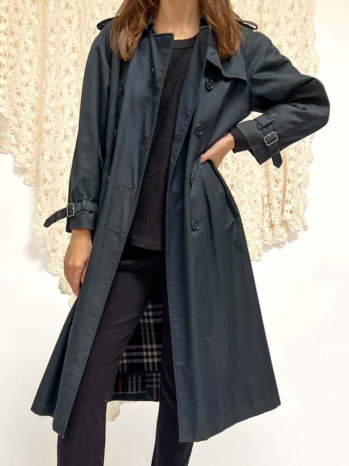 Vintage Burberry Trench Coat - Navy | Garmentory