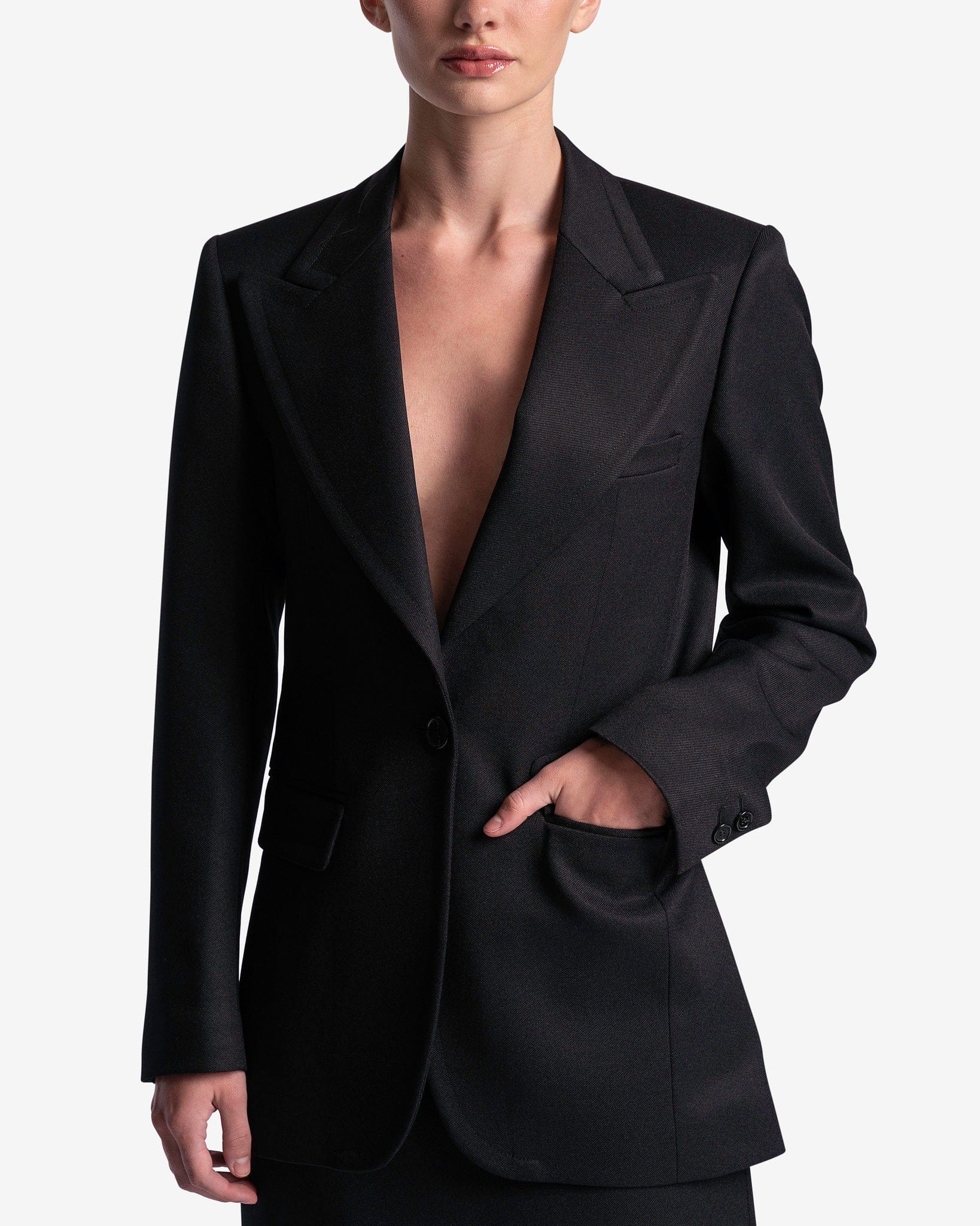 RAF SIMONS Peak Lapel Fitted Blazer - Black | Garmentory
