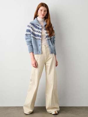 White + Warren Plush Alpaca Blend Fair isle Cardigan - Light Blue Combo ...