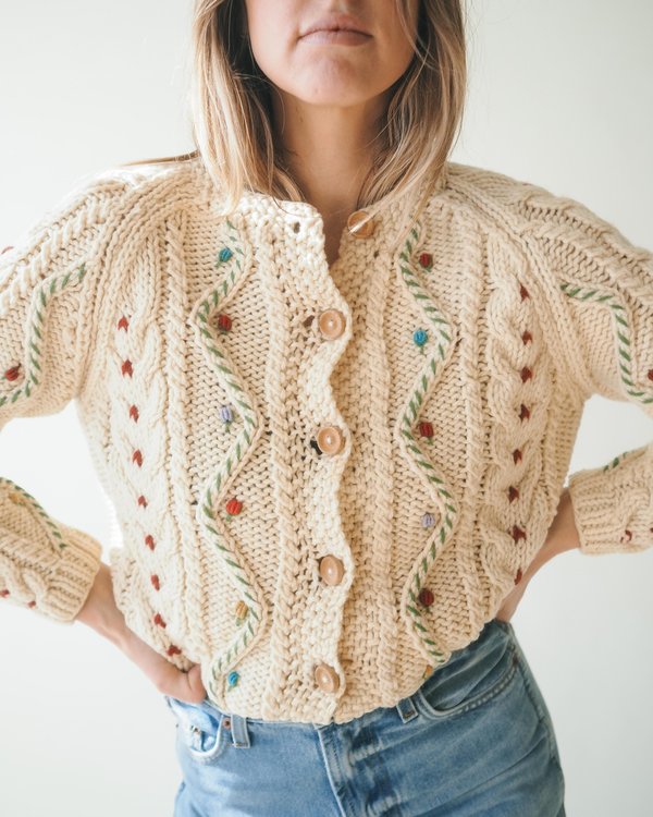 Vintage Italian Floral Knit Cardigan | Garmentory