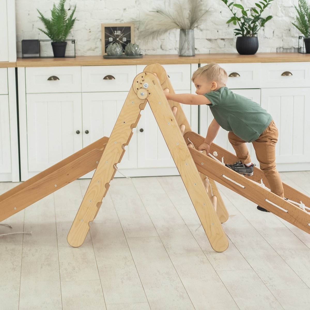 3in1 Montessori Climbing Frame Set: Triangle Ladder + Net + Slide Board ...