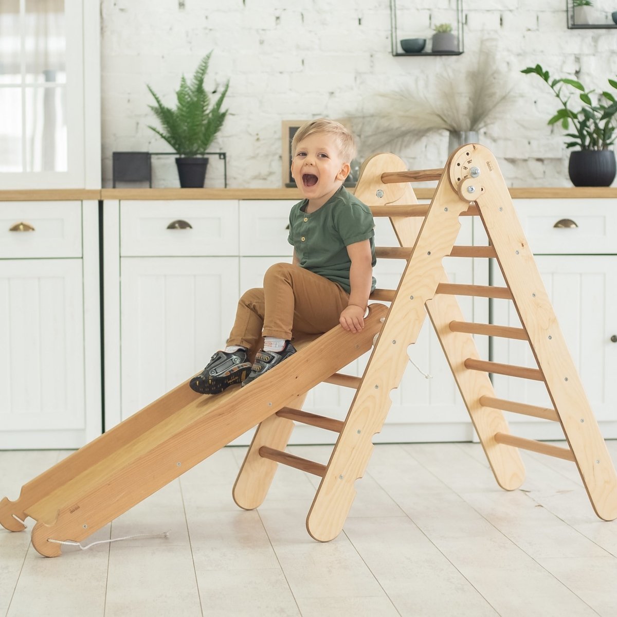 3in1 Montessori Climbing Frame Set: Triangle Ladder + Net + Slide Board ...