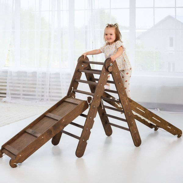 3in1 Montessori Climbing Frame Set: Triangle Ladder + Slide Board/Ramp ...