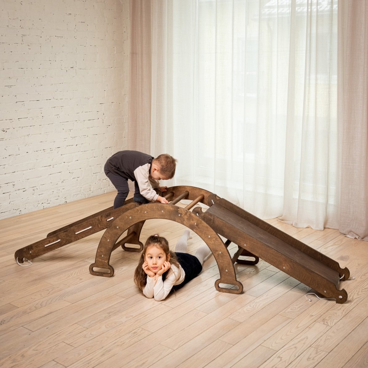 3in1 Montessori Climbing Frame Set: Wooden Arch + Slide Board ...