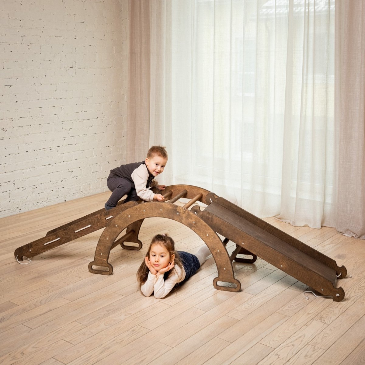 3in1 Montessori Climbing Frame Set: Wooden Arch + Slide Board ...