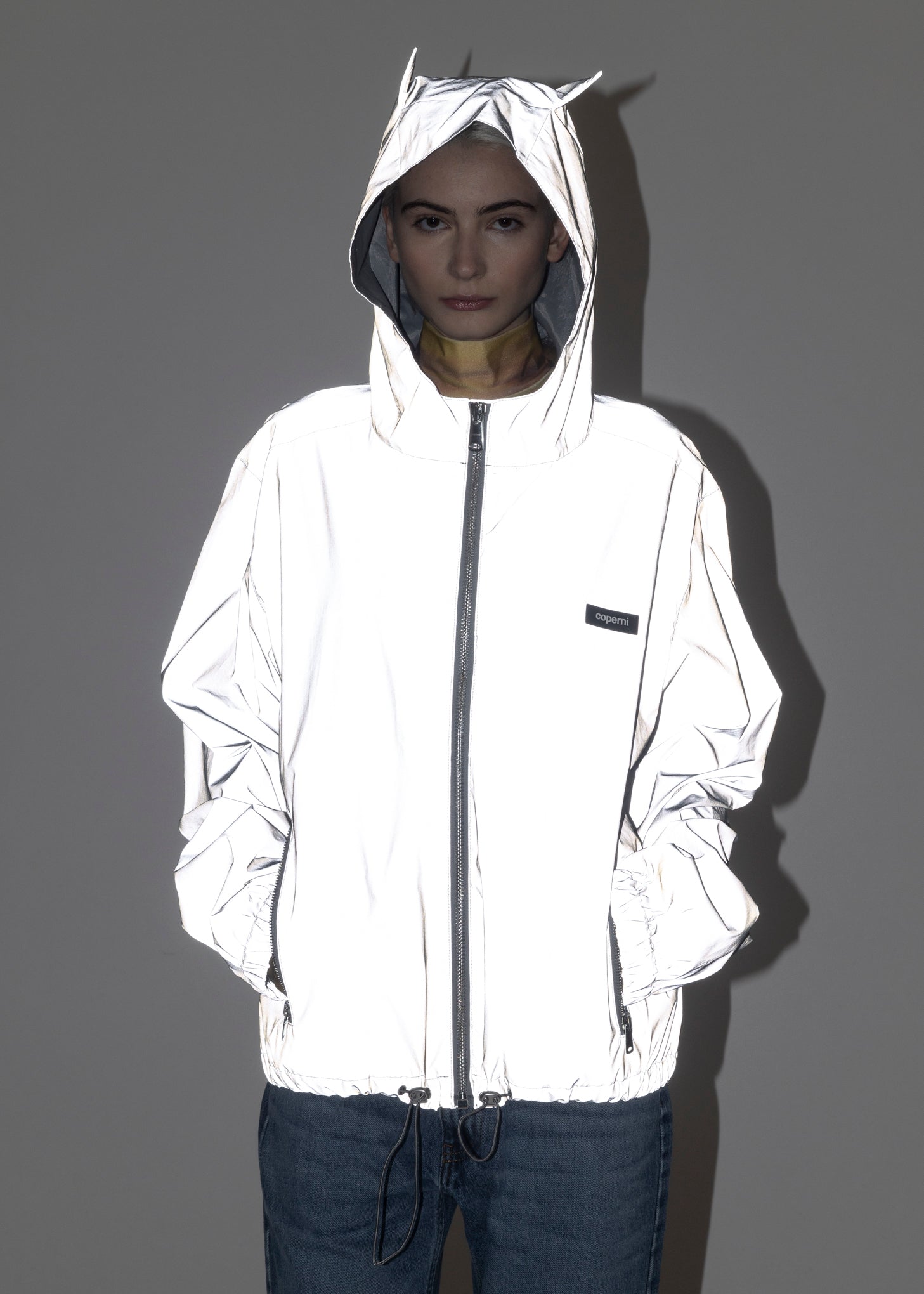 Coperni SILVER REFLECTIVE HORN ZIPPED BLOUSON JACKET - Grey | Garmentory