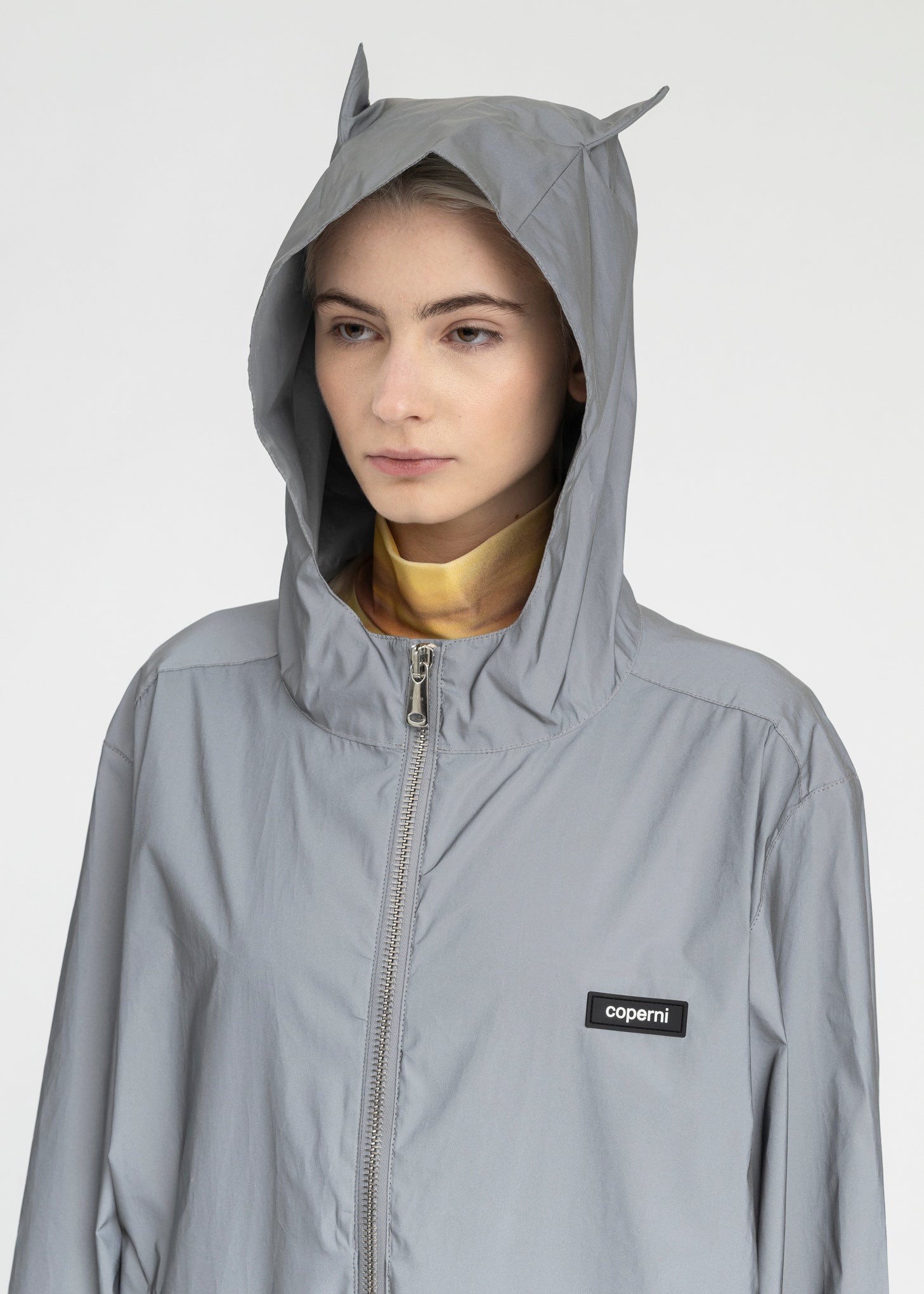 Coperni SILVER REFLECTIVE HORN ZIPPED BLOUSON JACKET - Grey | Garmentory