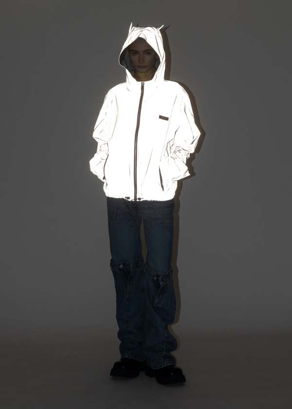 Coperni SILVER REFLECTIVE HORN ZIPPED BLOUSON JACKET - Grey | Garmentory