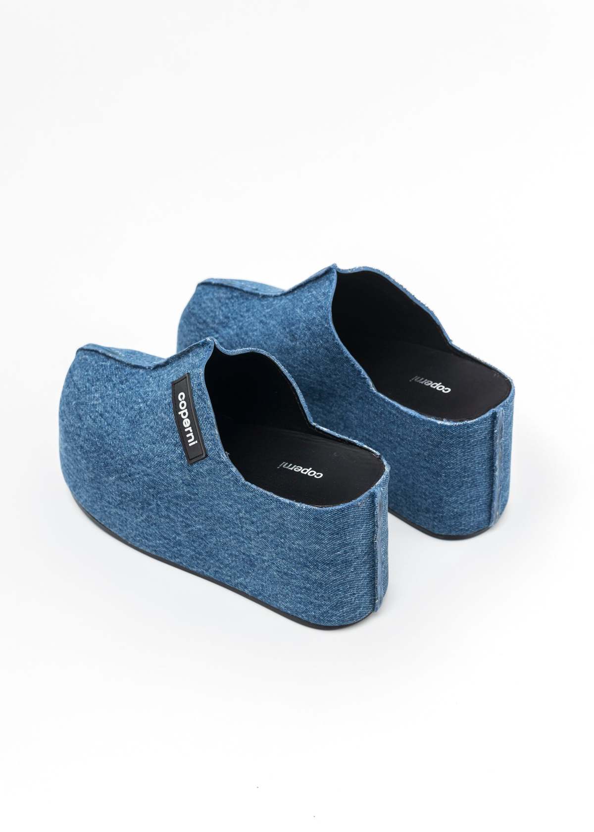 Coperni DENIM BRANDED CLOG WEDGE - WASHED BLUE | Garmentory