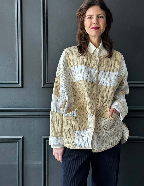 Mii Collection Kantha Embroidered Jacket - Beige | Garmentory