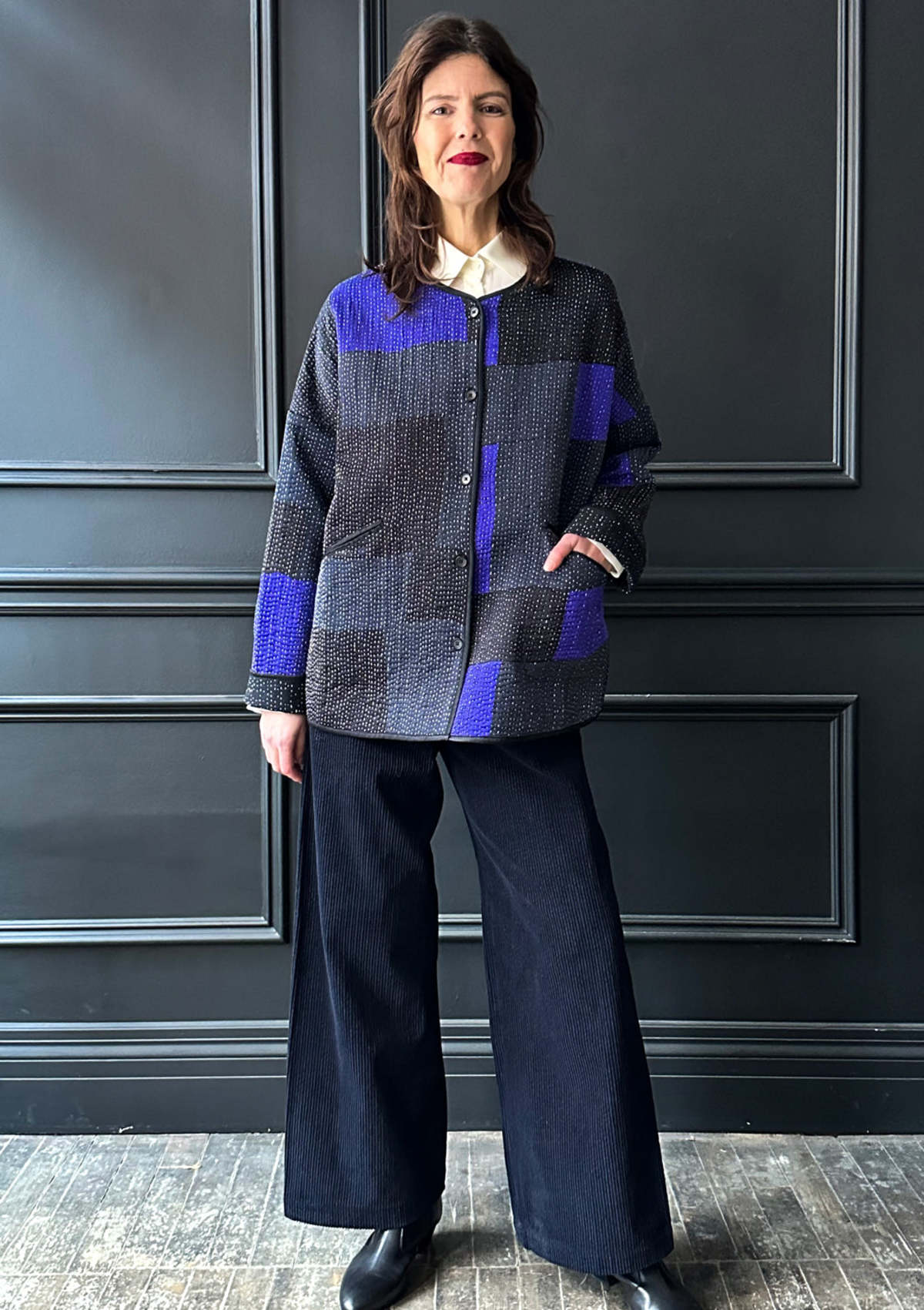 Mii Collection Kantha Embroidered Jacket - Navy | Garmentory