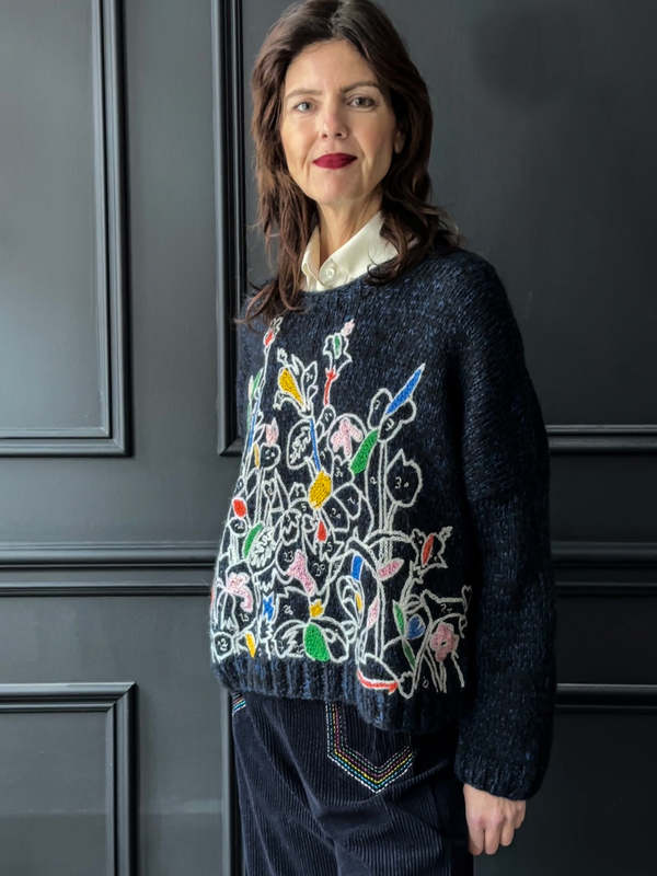 Mii Collection Karine Hand Knitted Sweater - Marine | Garmentory