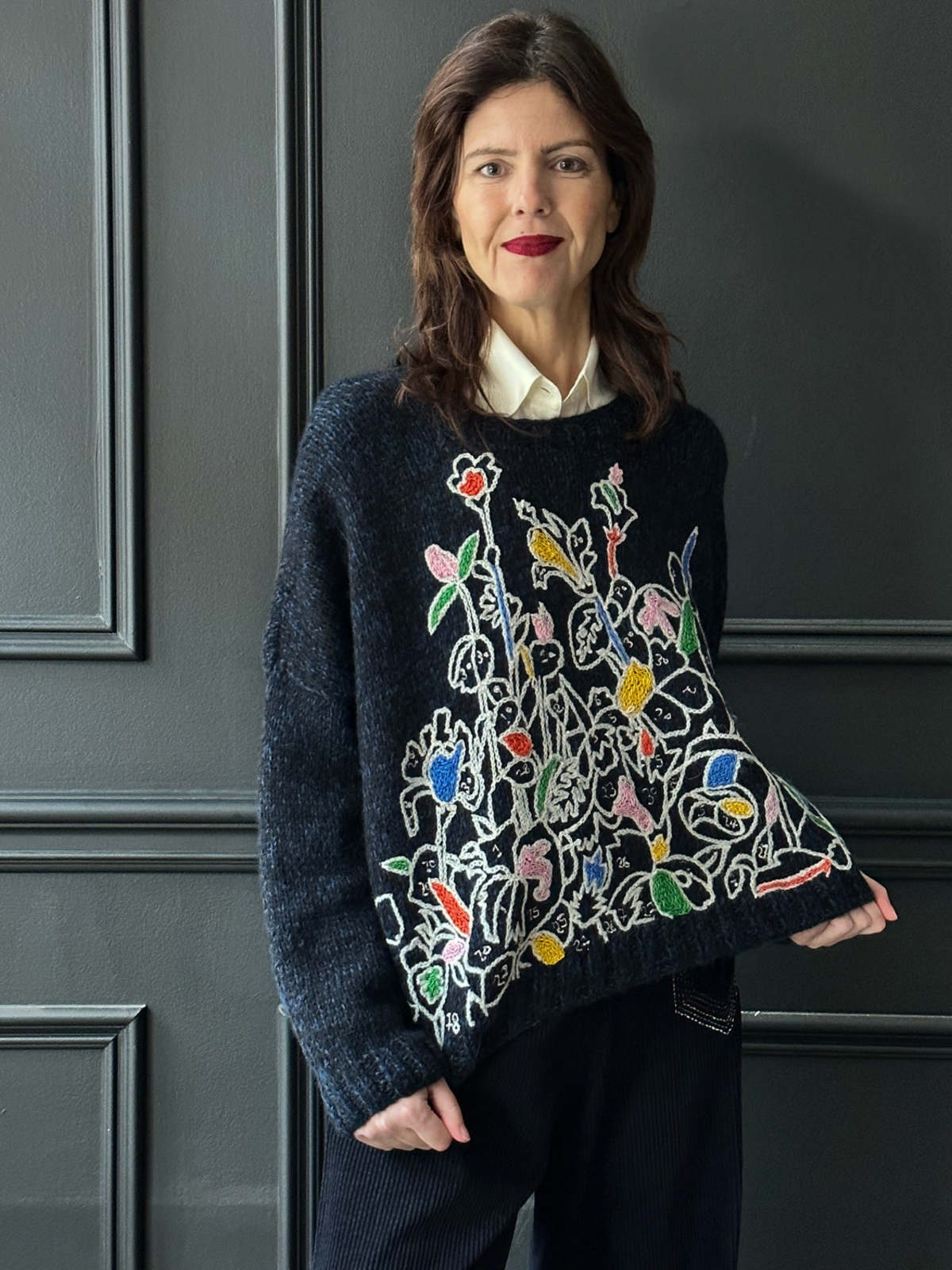 Mii Collection Karine Hand Knitted Sweater - Marine | Garmentory