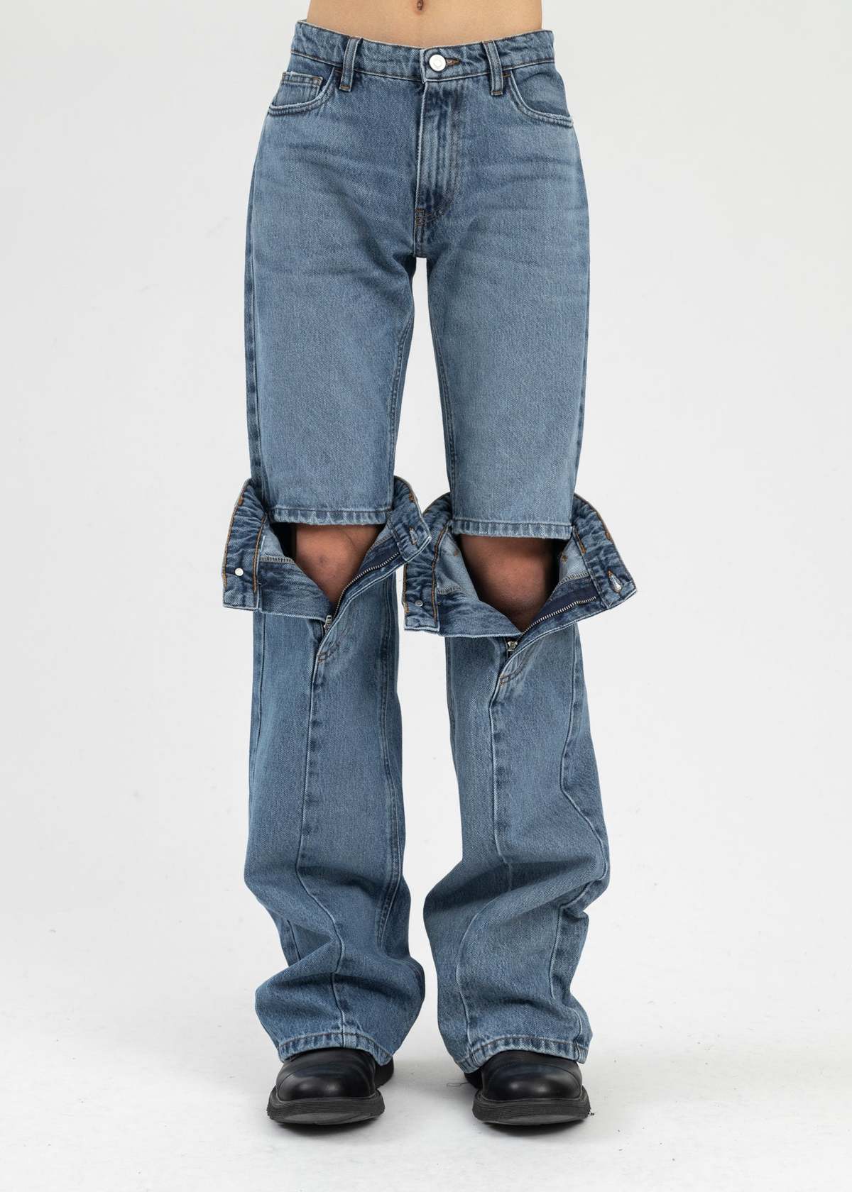 Coperni WASHED BLUE OPEN KNEE JEANS - Blue | Garmentory